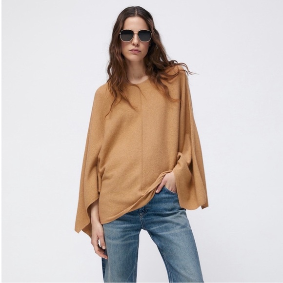 Zara | Sweaters | Nwt Zara Wool Blend Oversized Poncho Sweater In Tan ...